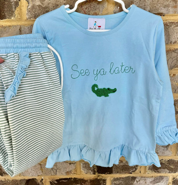 See ya later alligator girls french knot – Blessed Embroidery & Boutique